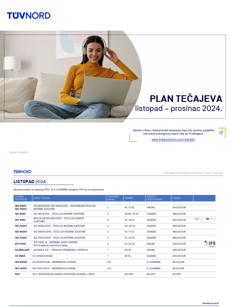 TUV NORD Adriatic-Plan Tecajeva 2024 Listopad-Prosinac HRVATSKA 2024. | PDF TUV NORD Adriatic-Plan Tecajeva 2024 Listopad-Prosinac HRVATSKA 2024. | PDF