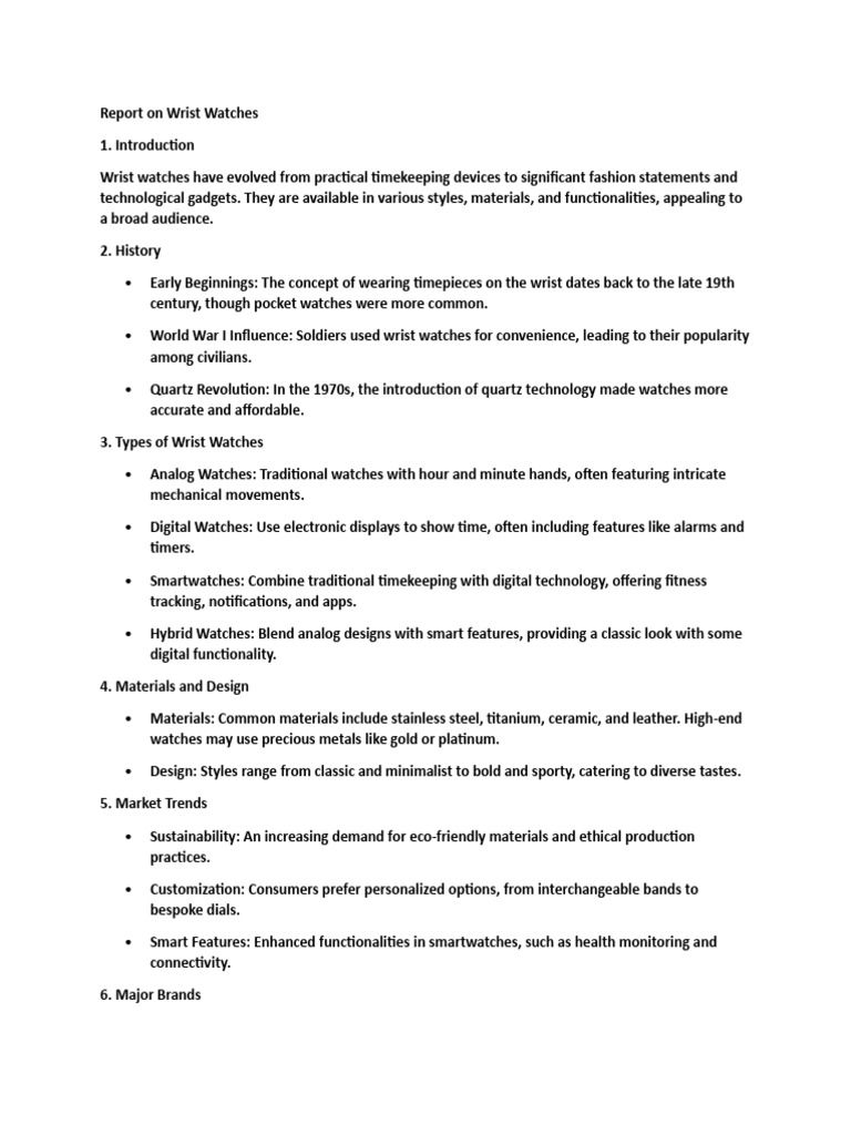 Report On Wrist Watches | PDF