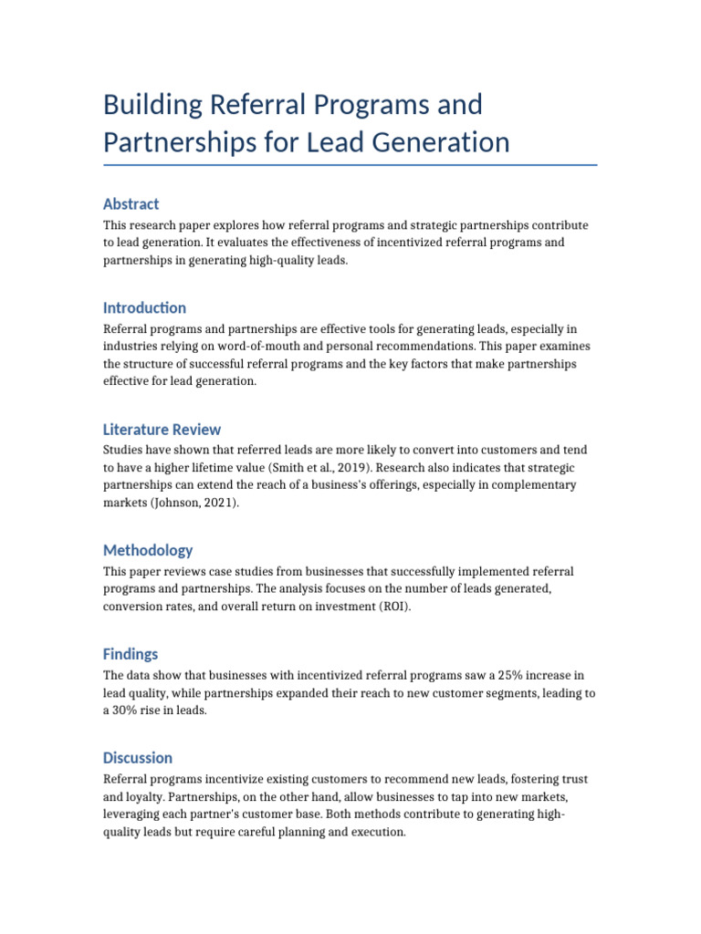 Research Paper Building Referral Programs and Partnerships | PDF