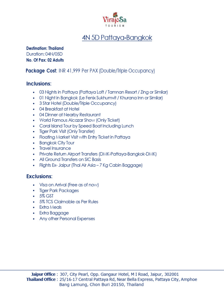 4N 5D Bangkok-Pattaya 3 Star - 2 Pax | PDF | Pattaya