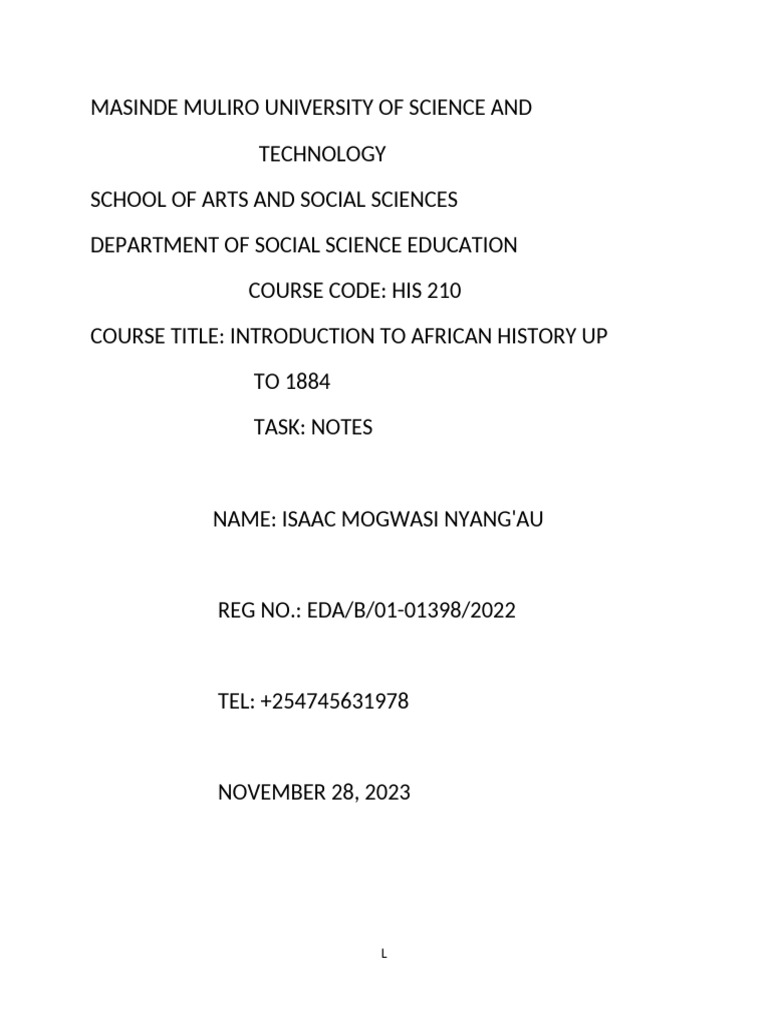 Mogwasi His 210 Notes | PDF