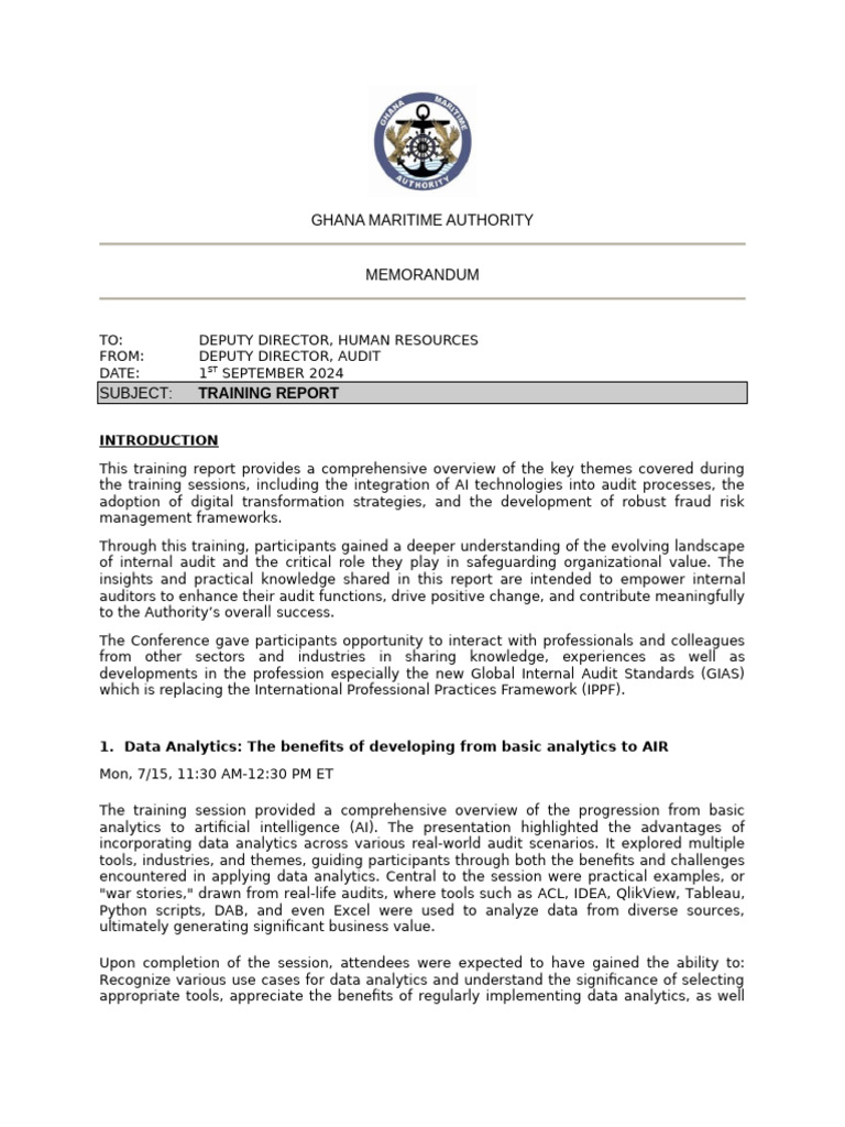 IIA Training Report - Updated | PDF