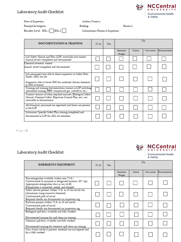 Laboratory Audit Checklist | PDF