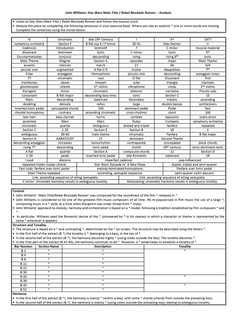 Star Wars Edexcel Missing Words | PDF