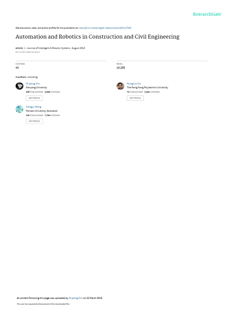 Automation and Robotics in Construction and Civil Engineering | PDF
