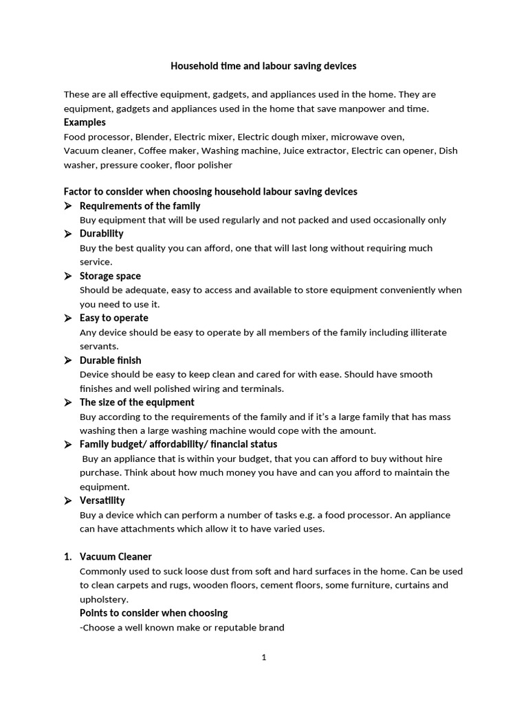 Household Time and Labour Saving Devices | PDF