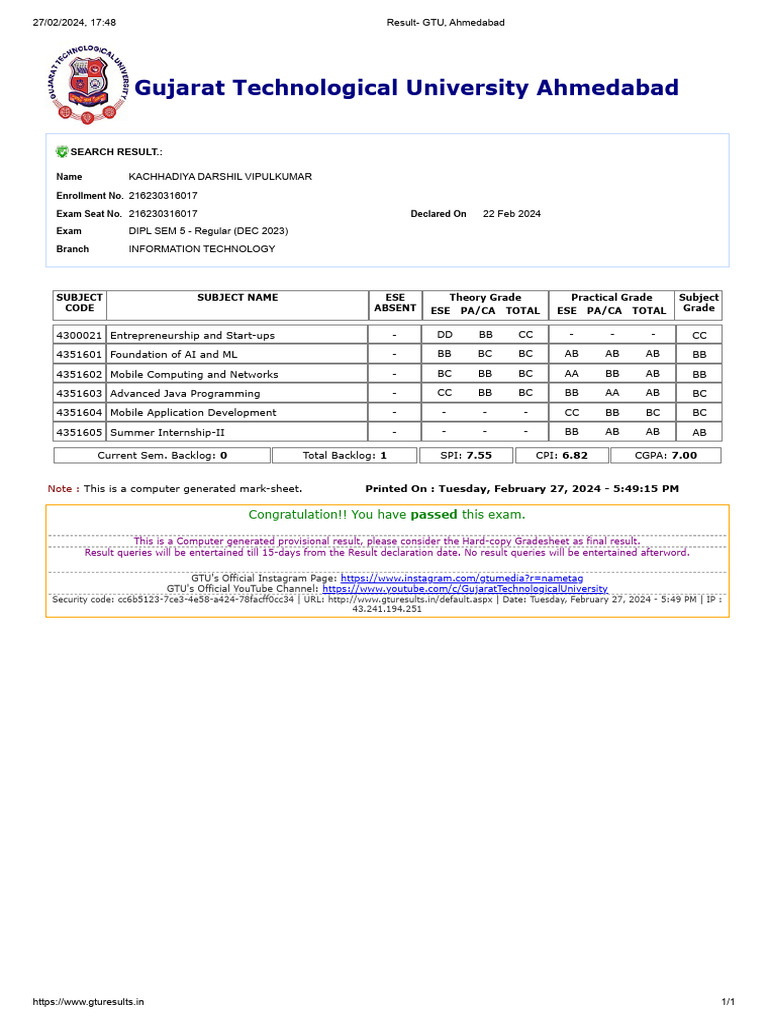 Sem 5 Result | PDF