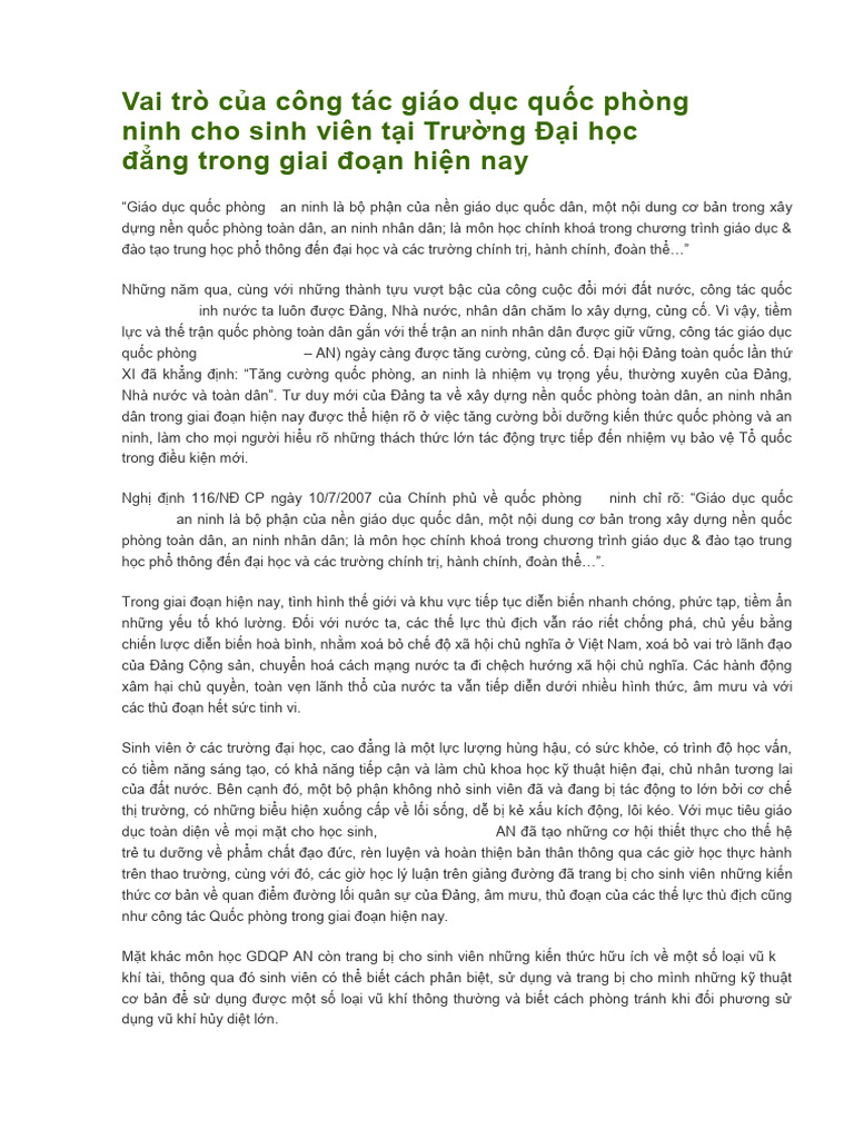 Vai Tro Cua Cong Tac Giao Duc Quoc Phong | PDF