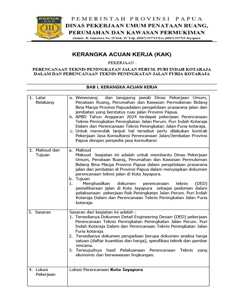 Kerangka Acuan Kerja (Kak) | PDF