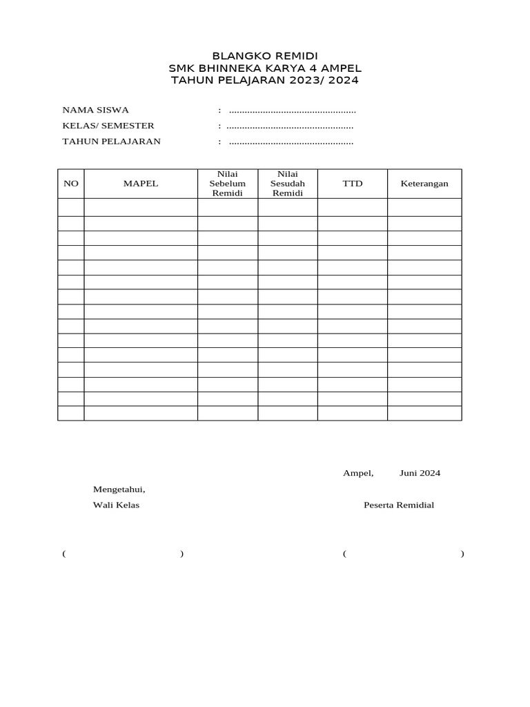 Blangko Remidi | PDF