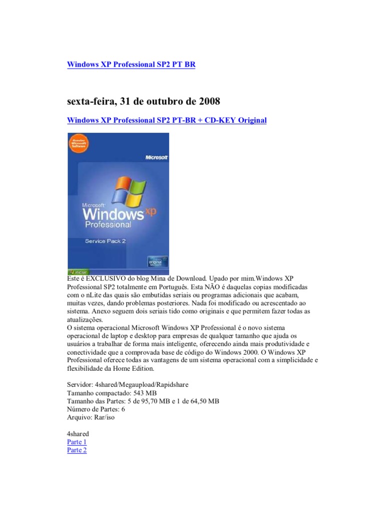 Windows XP Professional SP2 PT BR | PDF | Windows XP | Microsoft Windows