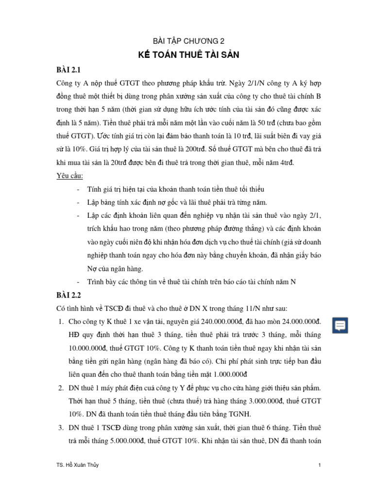 c2 - Bai Tap Ke Toan Thue Tai San | PDF