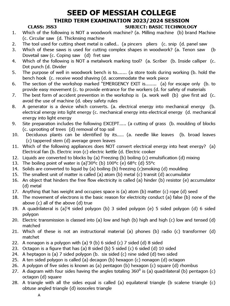 Seed of Mesiah Jss3 Basic Tech | PDF