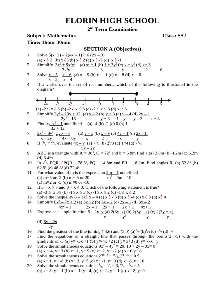 Florin High School SS2 Mathematics | PDF