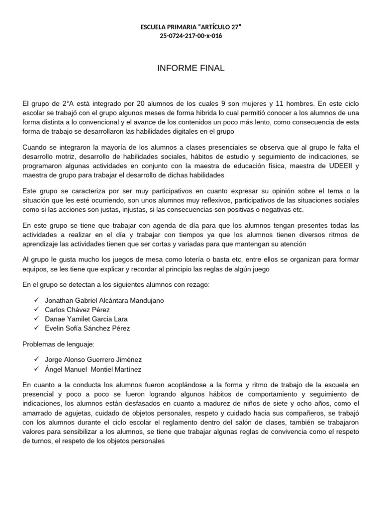Informe Final 2°a | PDF