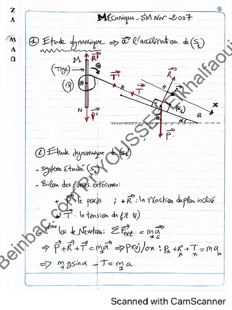 Corrige Mécanique Bac SM 2007 Beinbacco - 240605 - 145750 - Watermark | PDF