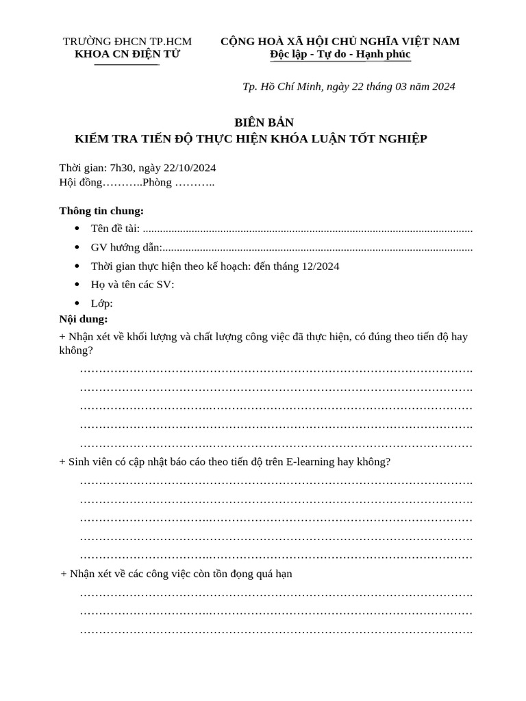 Bien Ban Danh Gia Tien Do KLTN | PDF