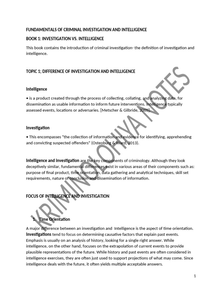 Fundamentals of Criminal Investigation and Intelligence | PDF