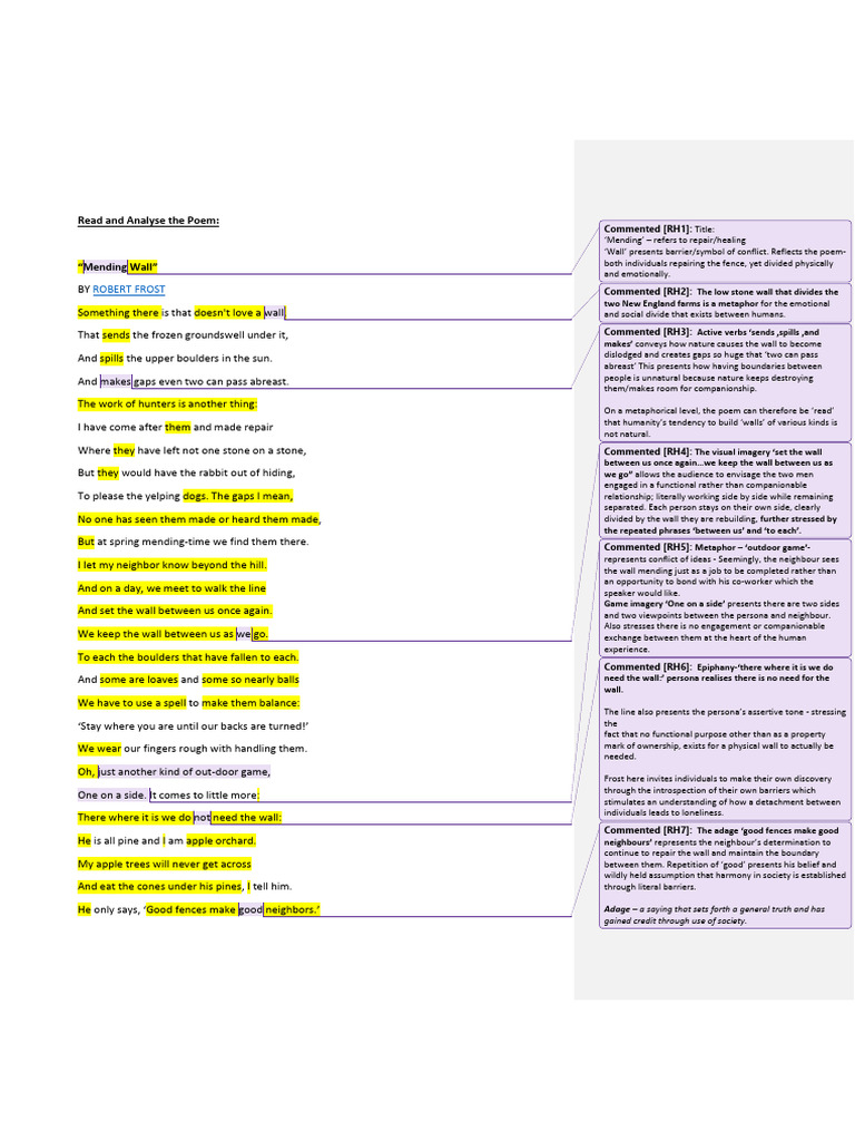 Mending Walls Analysis 1 | PDF