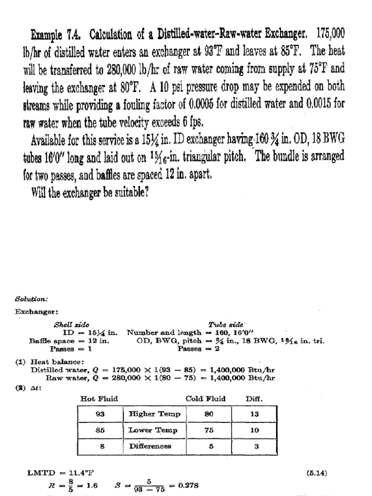 Example Calculation Od Distilite Water-Raw Water Exchanger | PDF