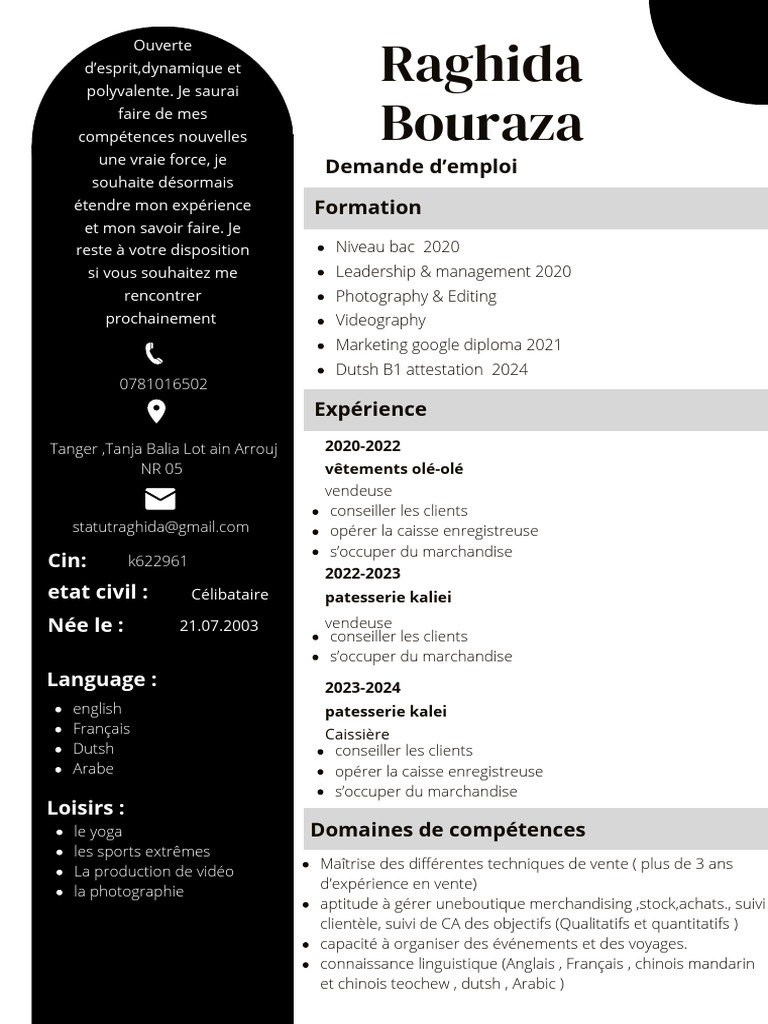 Raghida Bouraza: Demande D'emploi Formation | PDF