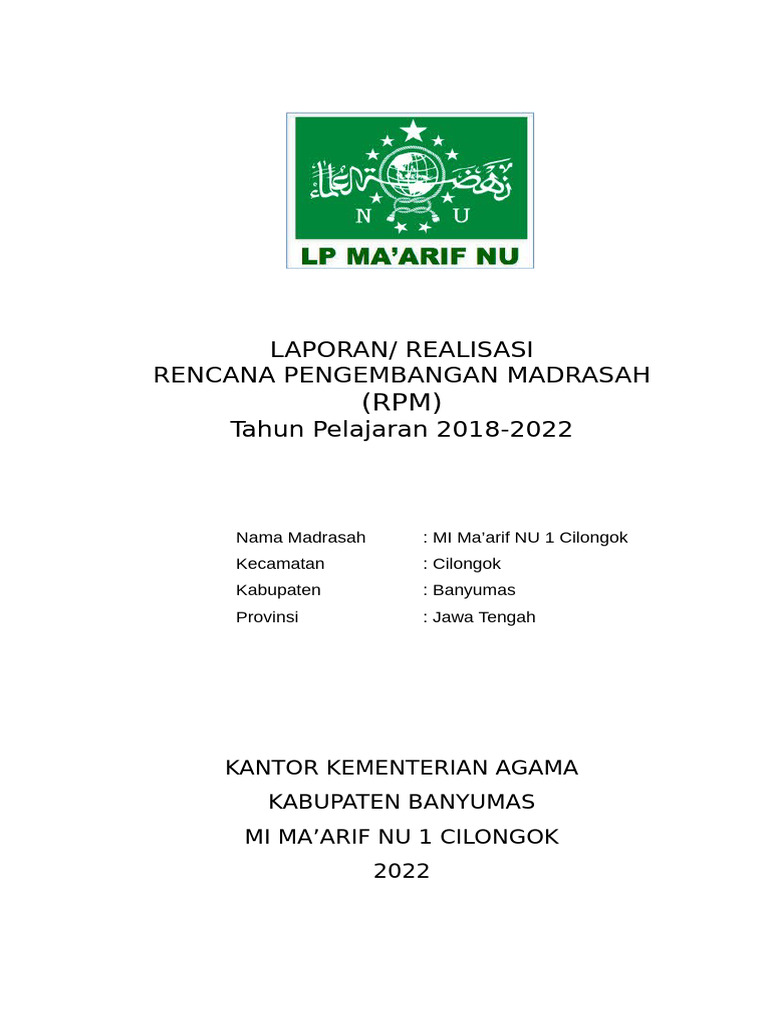 LAPORAN Rencana Pengembangan Madrasah (RPM) | PDF