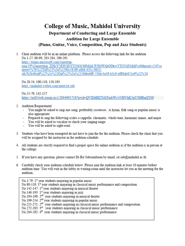 Choir Audition Schedule 2023 | PDF