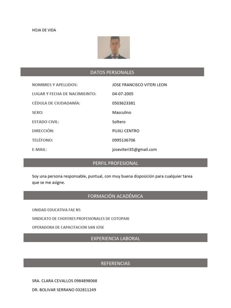 Hoja de Vida Jose Actualizada | PDF