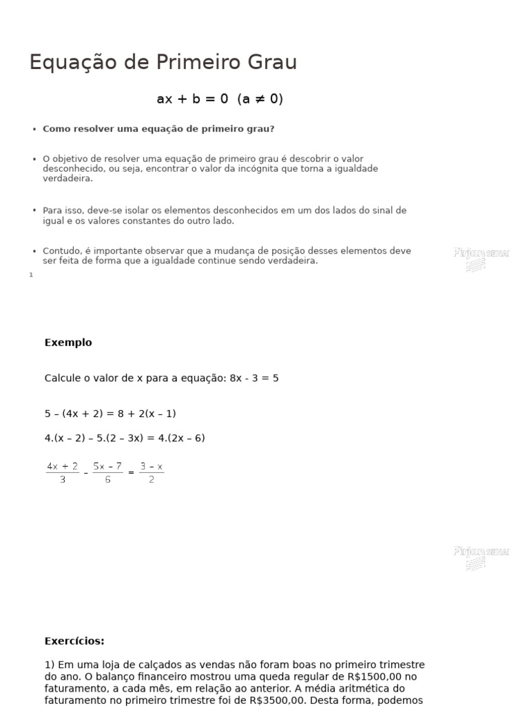 Equação de Primeiro Grau | PDF