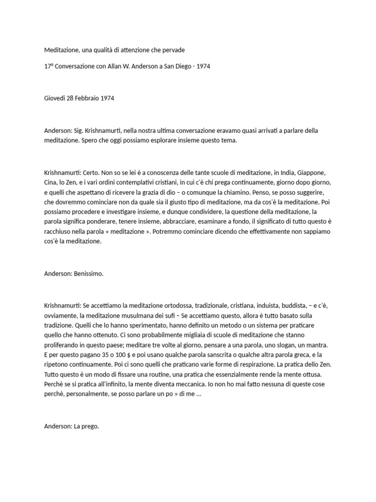 17) KRISNAMURTI MEDITAZIONE UNA QUALITà DI ATTENZIONE CHE PERVADE | PDF