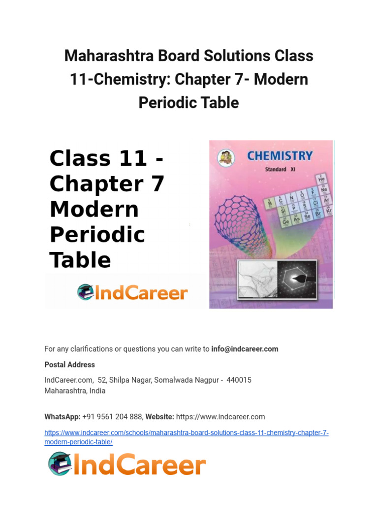 Maharashtra Board Solutions Class 11 Chemistry Chapter 7 Modern ...