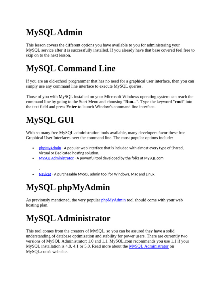 MySQL Admin | PDF