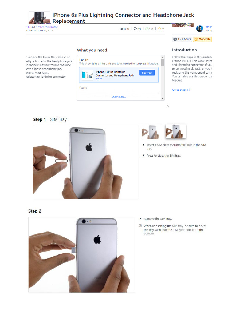 Iphone 6s Plus Charging Port Repair (IFixIt) | PDF