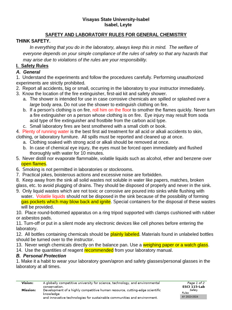 SAFETY RULES IN THE LABORATORY Rev | PDF