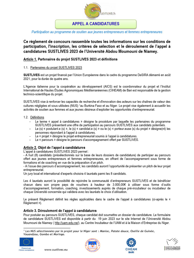 Appel à Candidatures Sustlives_UAM_2023 | PDF Appel à Candidatures Sustlives_UAM_2023 | PDF