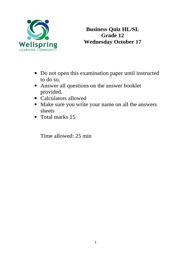 Business Quiz HL + SL 4.4 | PDF