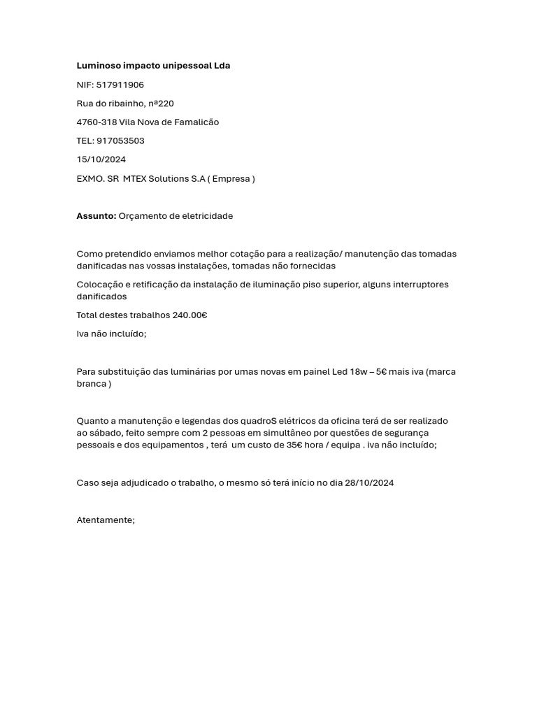 Orçamento MTEX 56 | PDF