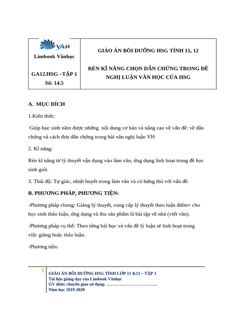 14.5. RÈN KĨ NĂNG CHỌN DẪN CHỨNG TRONG ĐỀ NGHỊ LUẬN VĂN HỌC CỦA HSG | PDF