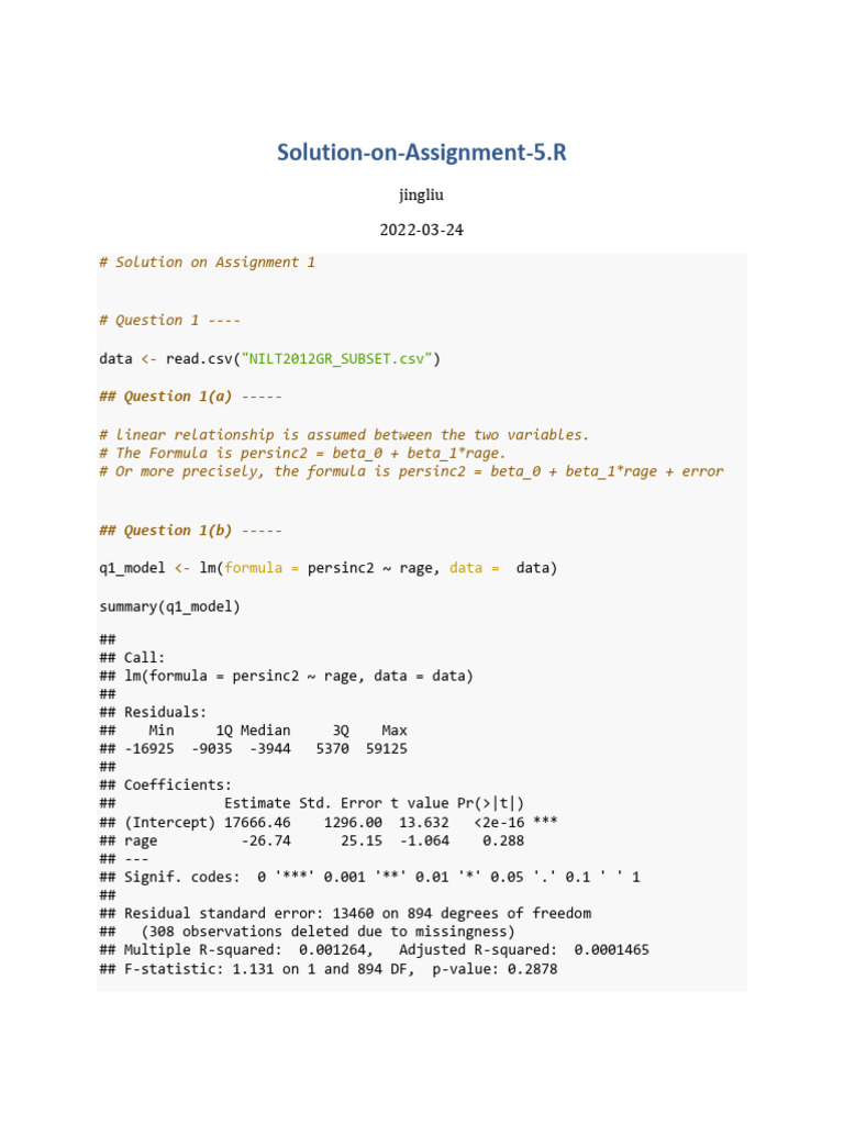 Solution On Assignment 5 | PDF