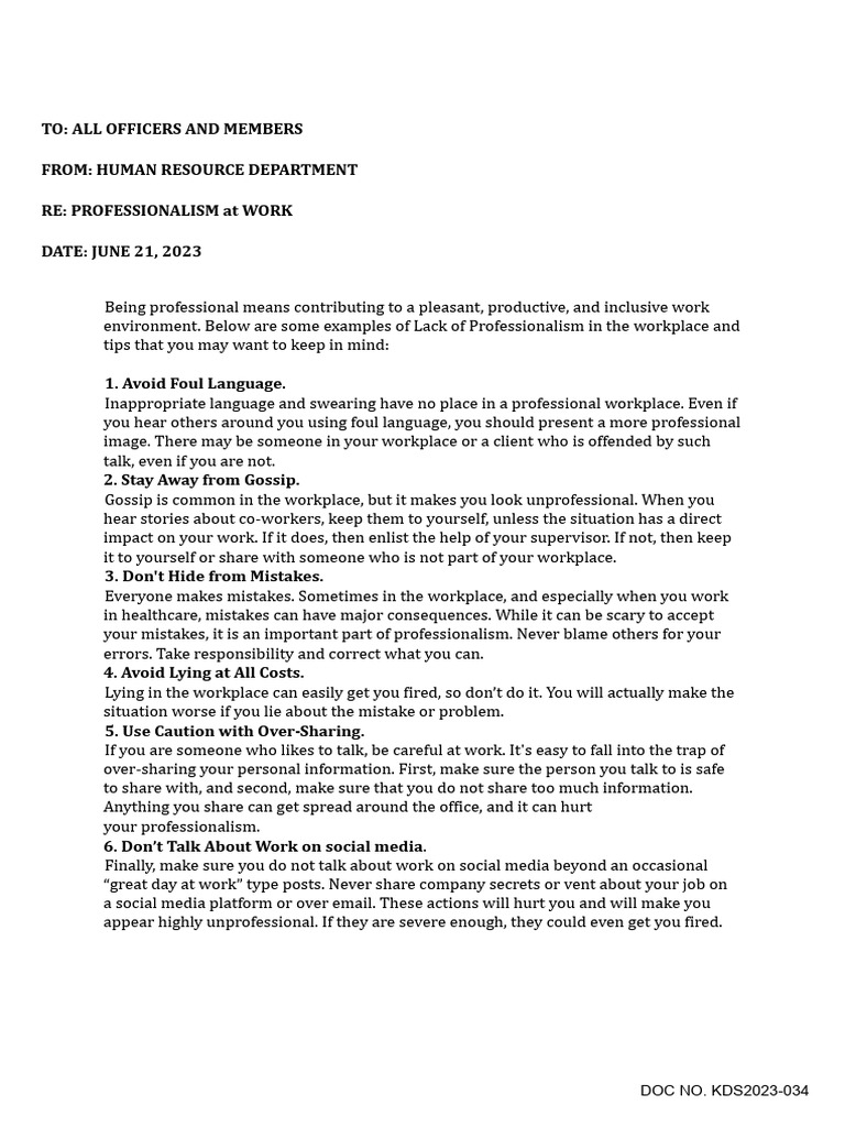 Professionalism at Work | PDF