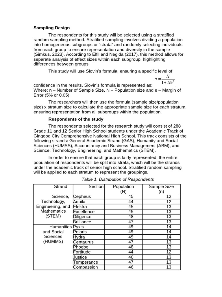 Sampling Design and Respondents of The Study | PDF
