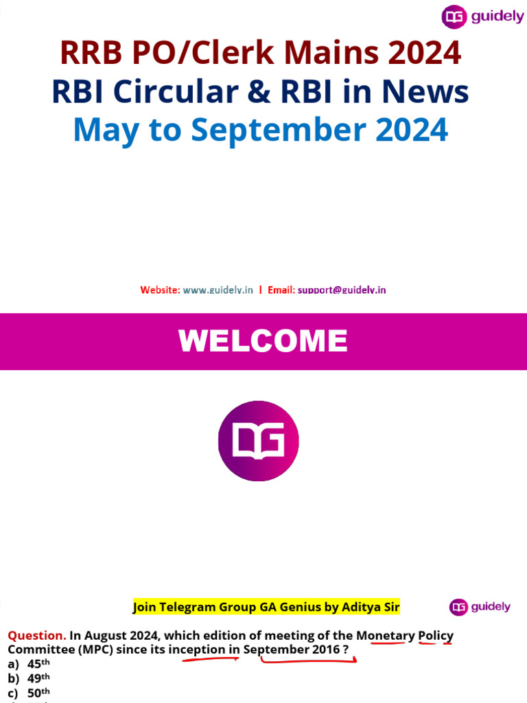 RBI Circular and RBI in News May To Sept 2024 at Guidely by Aditya | PDF