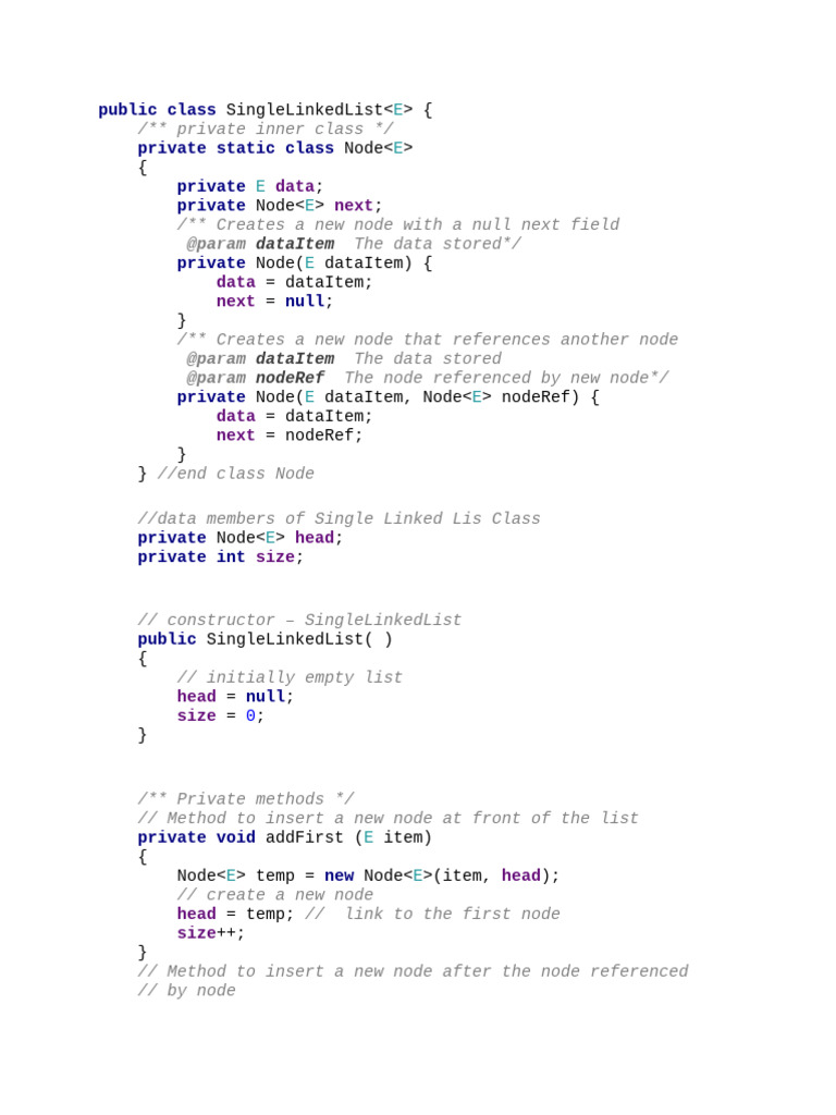 SingleLinkedList Class | PDF