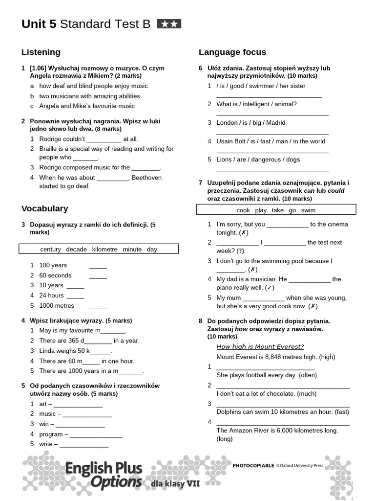 Unit 5 Standard Test B | PDF