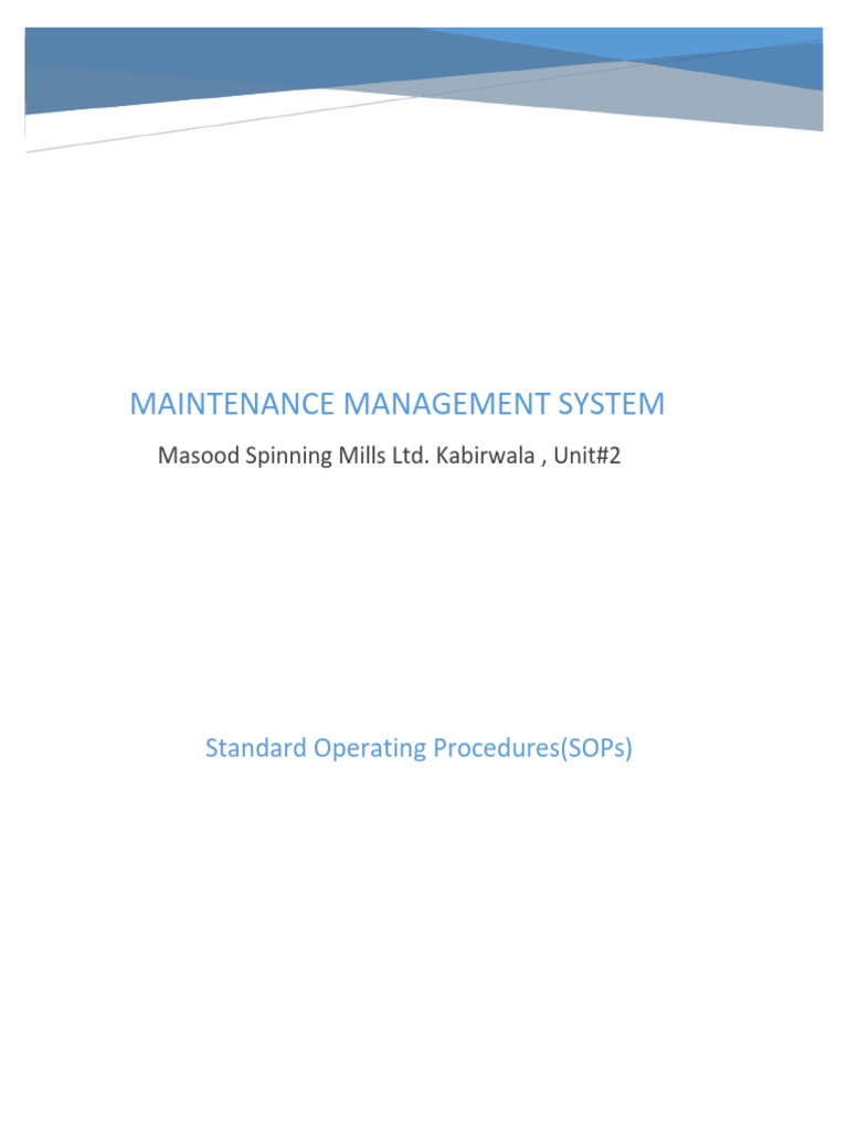 MAINTENANCE SOPs | PDF