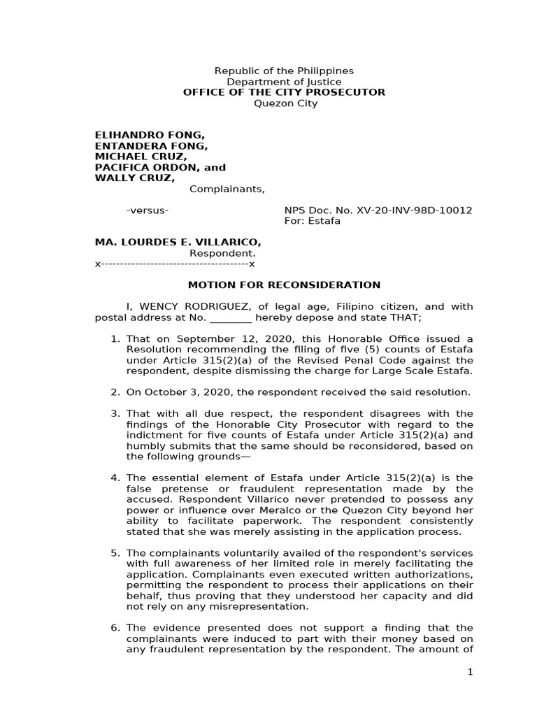 Motion for Reconsideration OCP | PDF