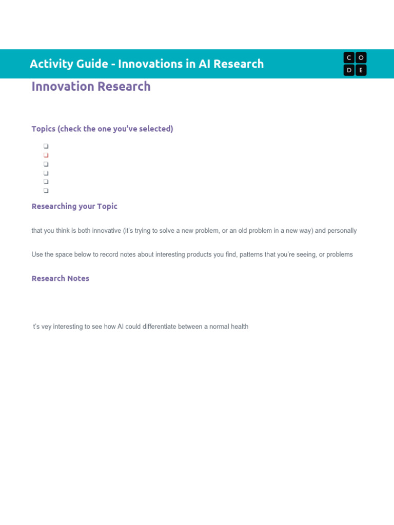 U7L04 - Activity Guide - Innovations in AI Research (1) 2 | PDF ...