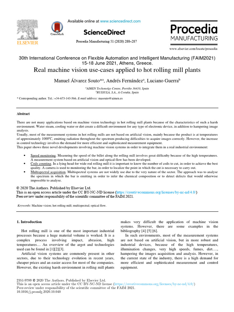 Real Machine Vision Use-Cases Applied To Hot Rolli | PDF