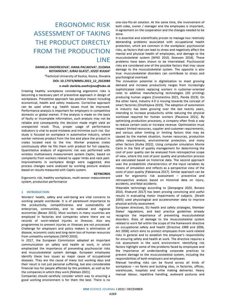 Mmscience - 2022 12 - Ergonomic Risk Assessment of Taking The Product Directly From The ...