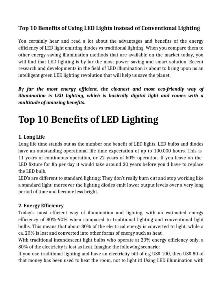Top 10 LED Lighting Benefits | PDF | Lighting | Home & Garden